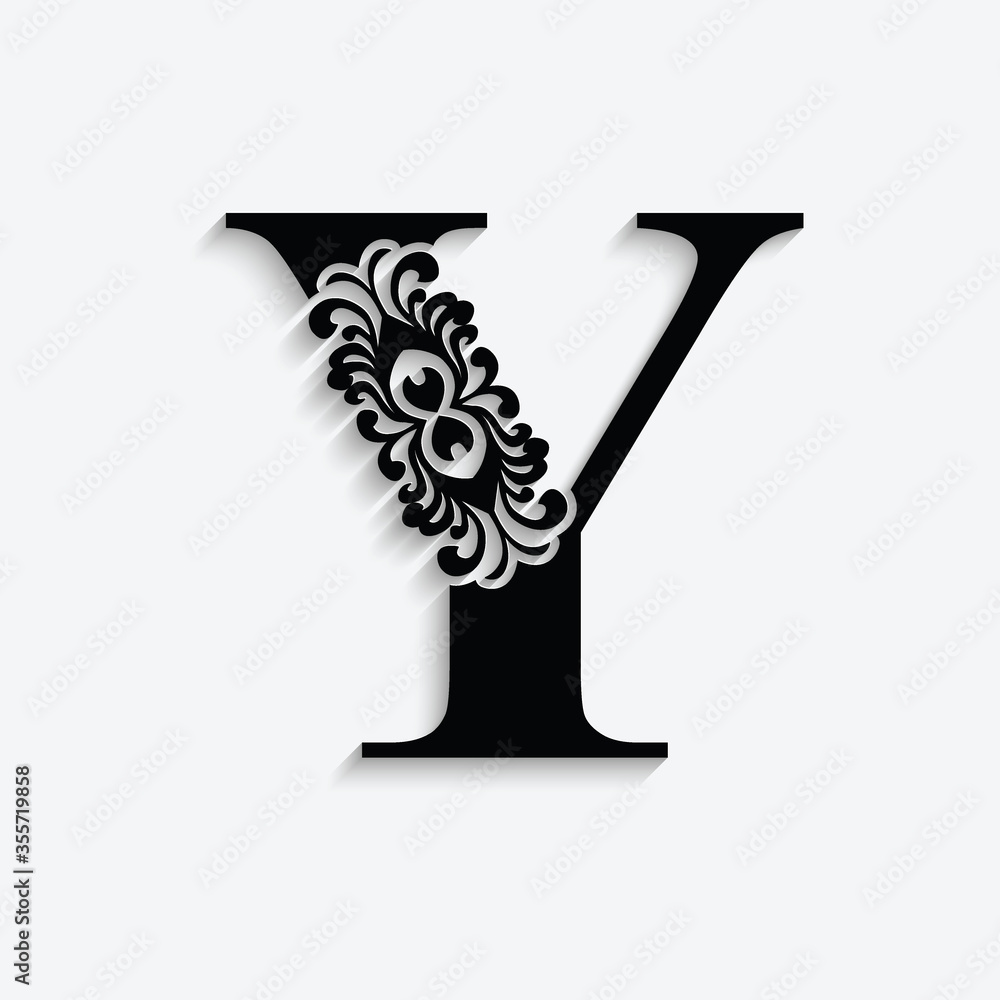 letter Y. Black flower alphabet. Beautiful capital letters with shadow ...