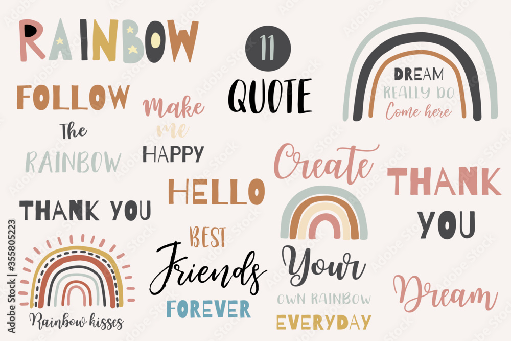 Doodle rainbow logo set with quote. illustration for logo,sticker ...
