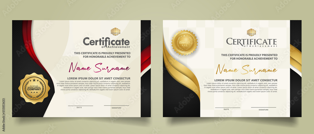 set horizontal certificate template with flow lines ornament and modern ...
