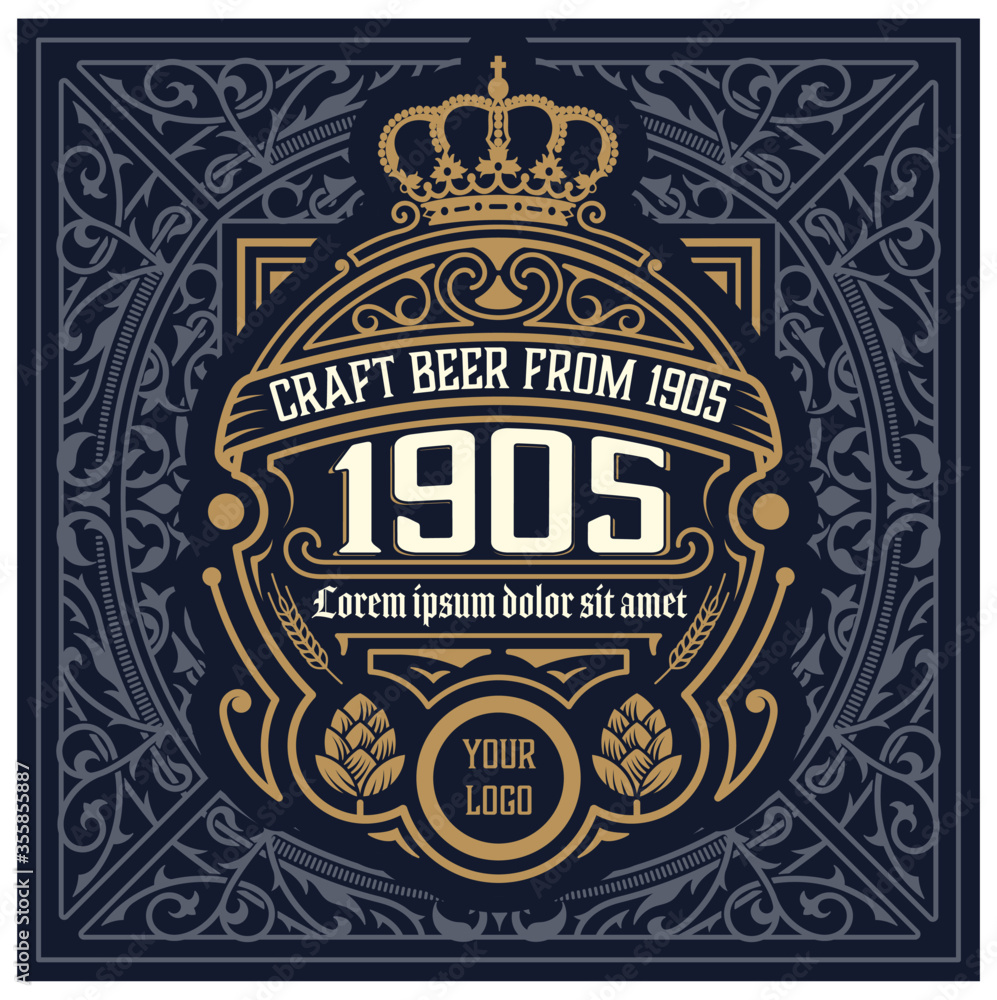Vintage beer label design template with hops. Vector illustration ...