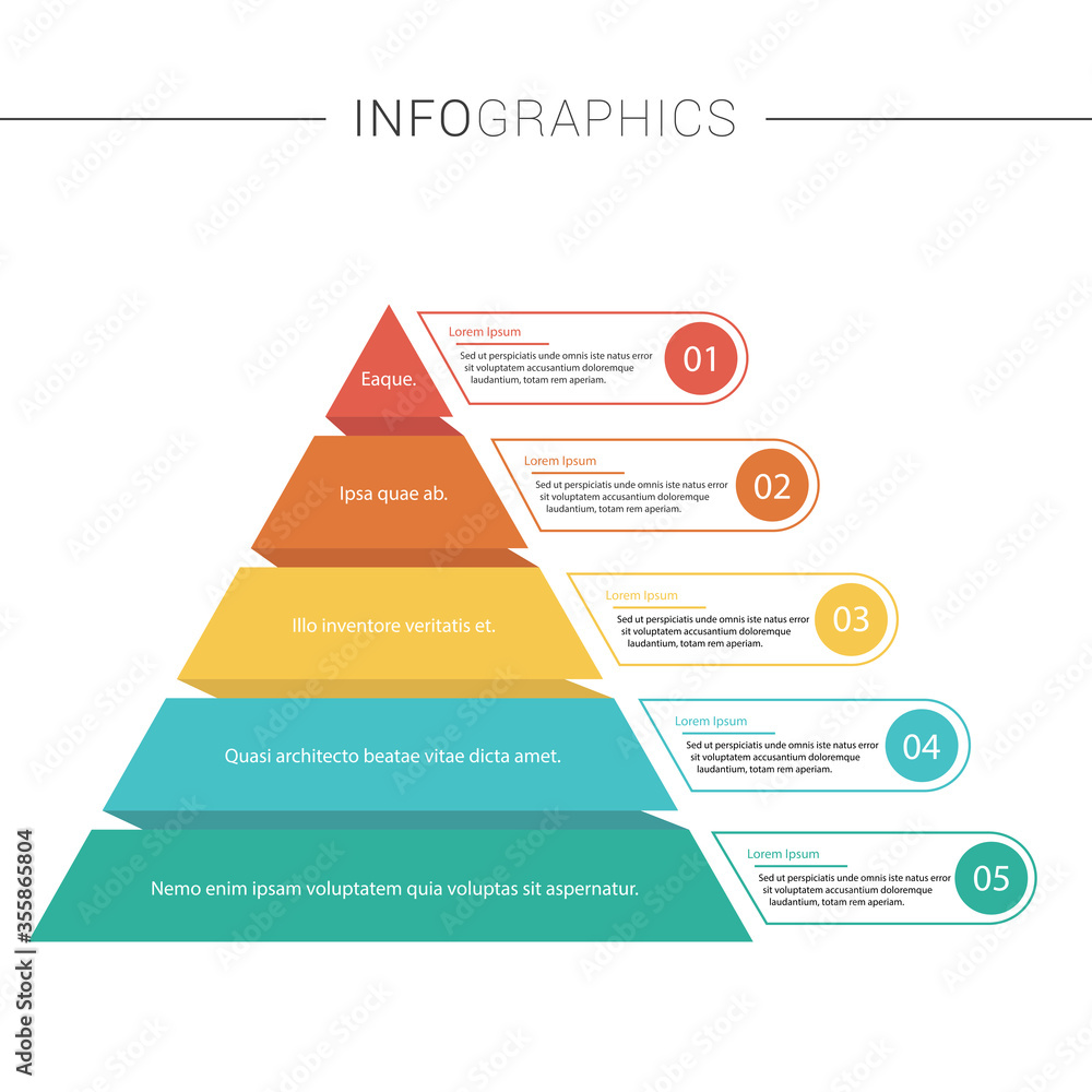 Pyramid Infographics. Funnel business pyramid with 5 charts Stock ...