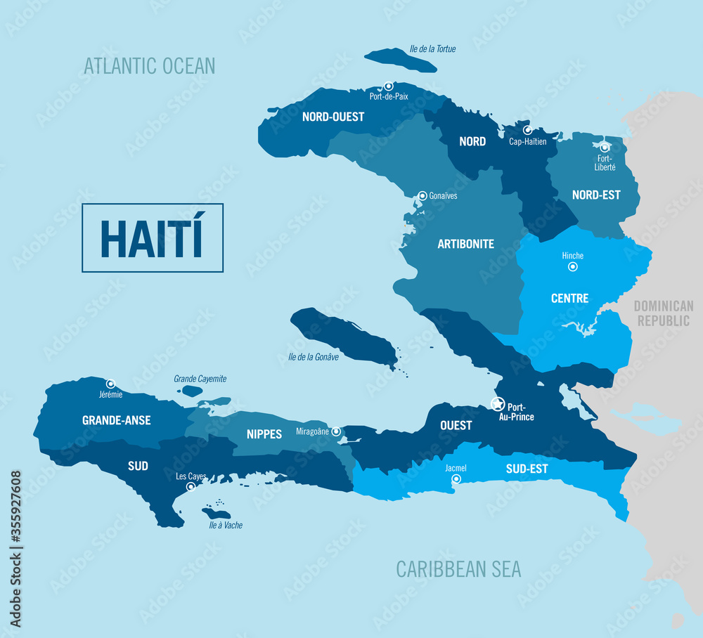 Haiti country, island political map. Detailed vector illustration with ...