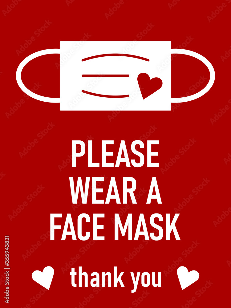 Please Wear a Face Mask Thank You Horizontal Warning Sign with Mask and ...
