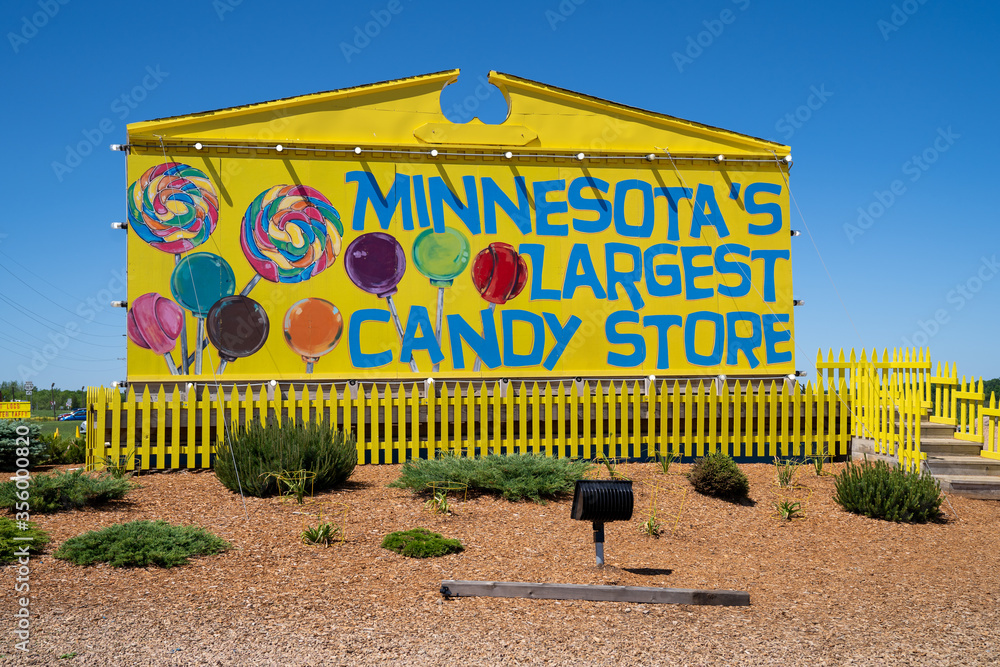 Jordan, Minnesota - June 5, 2020: Sign for Minnesotas Largest Candy ...