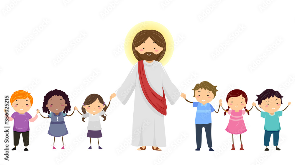 Vetor Stickman Kids Hold Hands Jesus Pray Illustration do Stock | Adobe ...