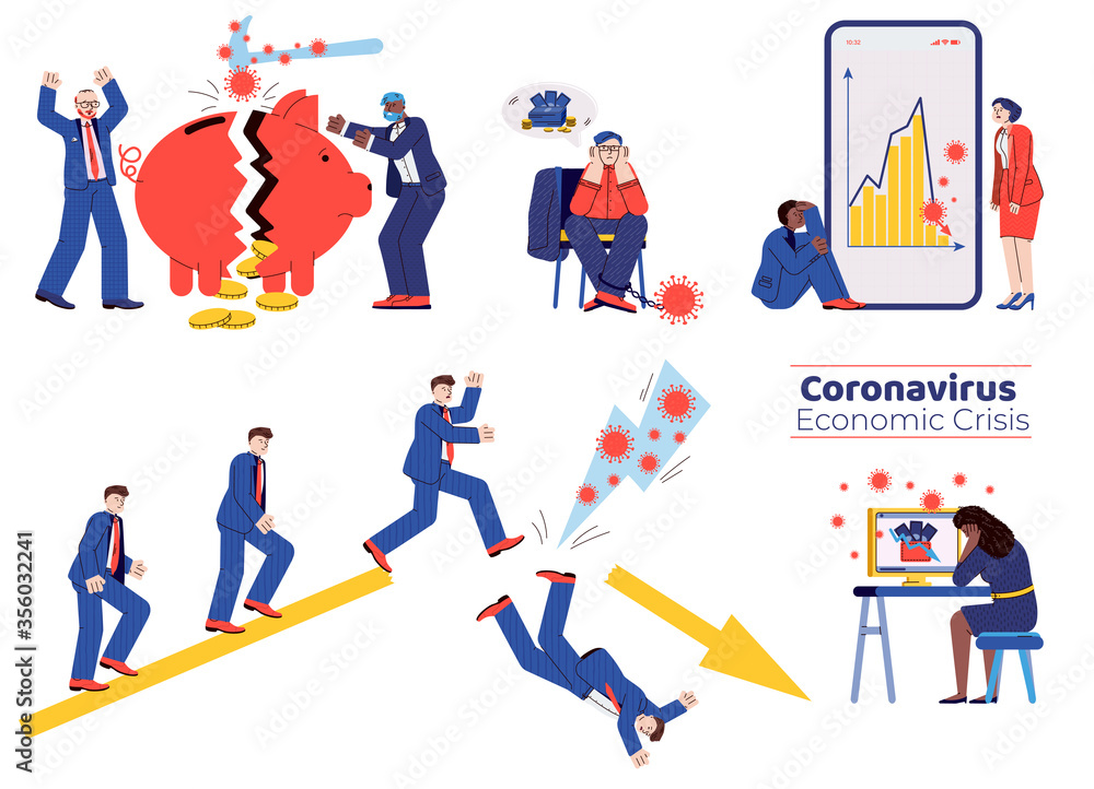 Economic crisis and market crash set of business metaphors with people ...