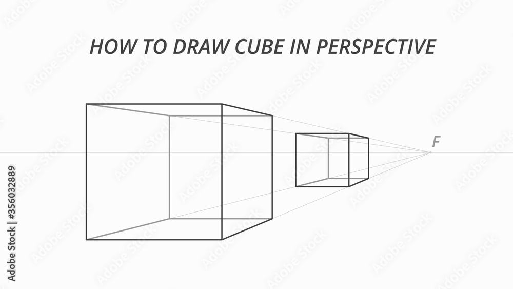 How to draw cube in perspective. 3D cube drawing process. Stock Vector ...