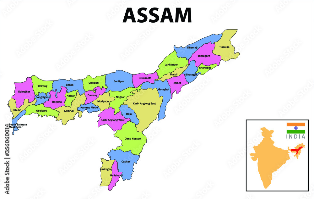 Assam map. Political and administrative map of Assam with districts ...