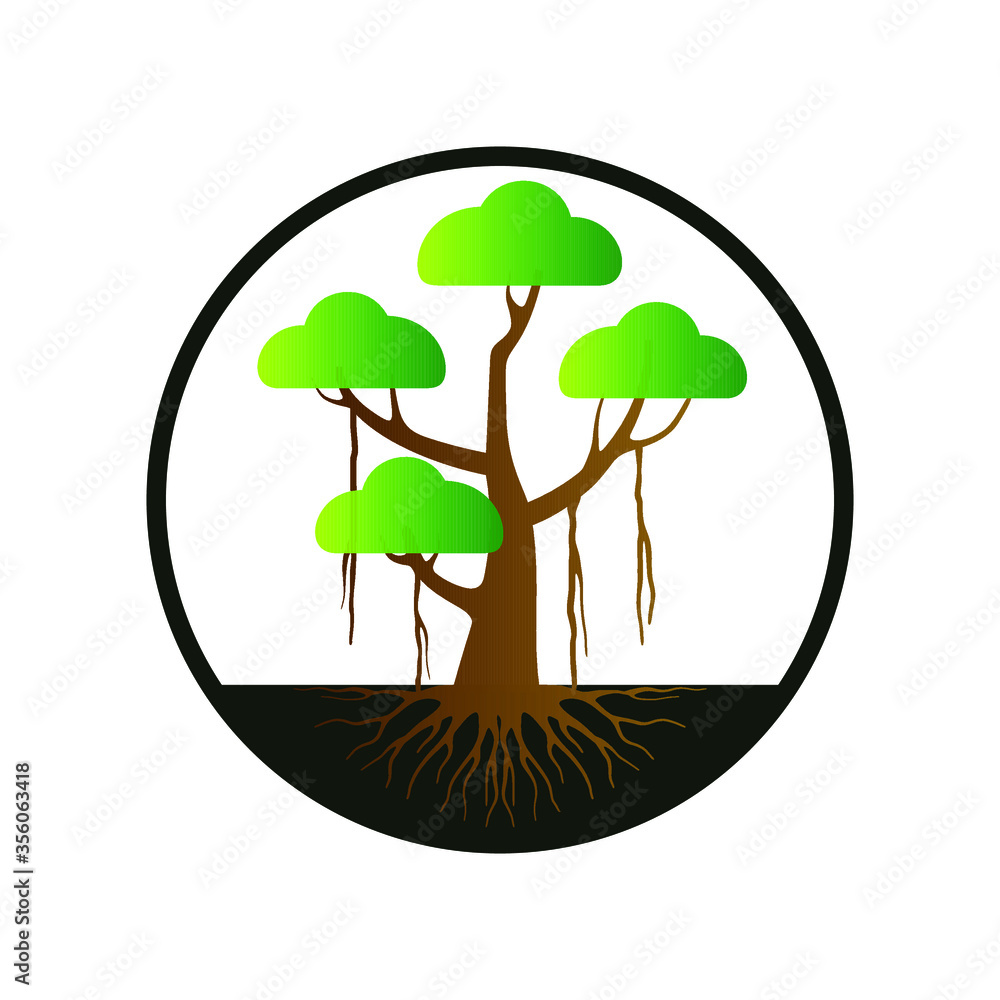 Banyan tree logo vector isolated on white Stock Vector | Adobe Stock