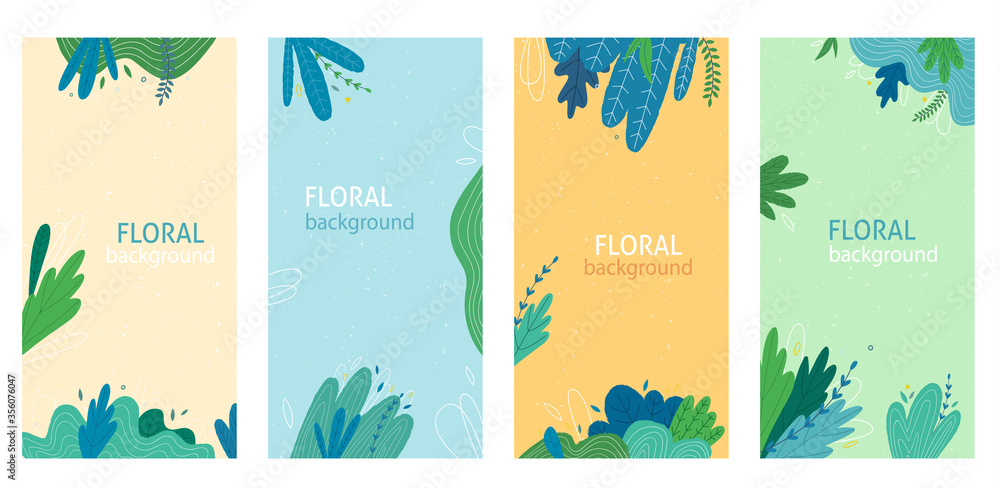 Leaves and plant background template. Flat cartoon style vector ...