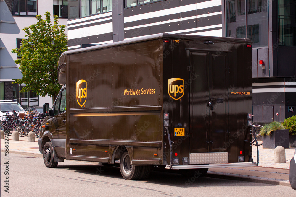 Delivery truck from UPS rear view. UPS is the world's largest package ...