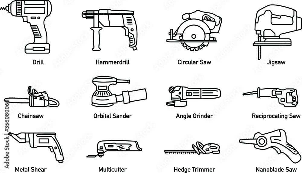Collection of Power Tools Stock Vector | Adobe Stock