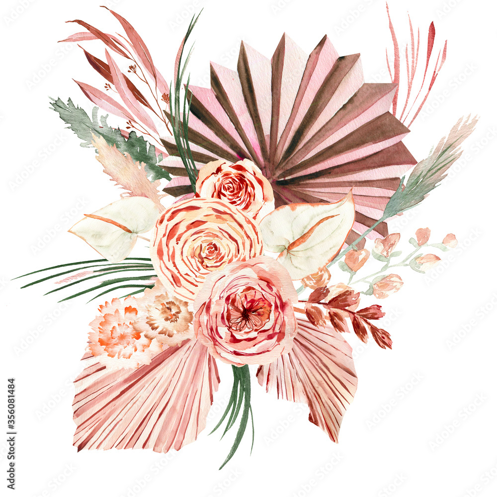 Watercolor Tropical Dried Flowers Clipart. Watercolor summer modern ...