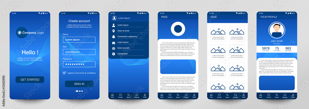 Design of mobile app, UI, UX, GUI. Set of user registration screens ...