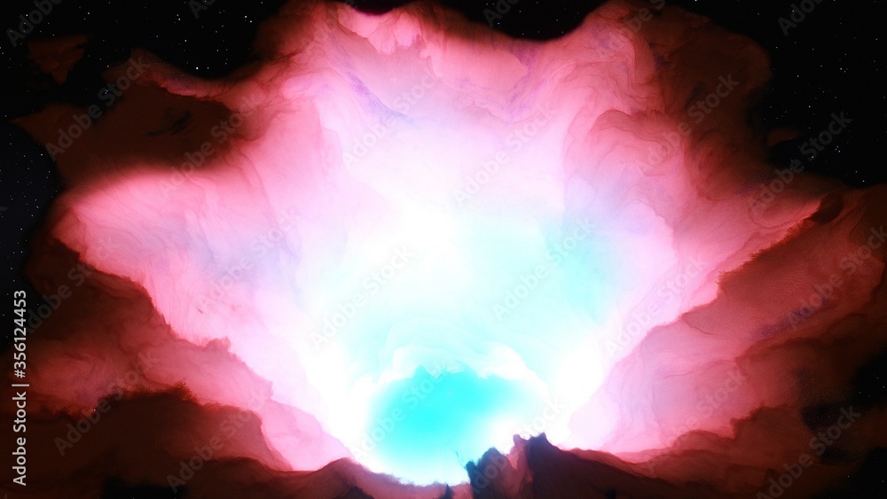 Ilustración de Stock unusual blue-pink nebula in outer space, portal ...