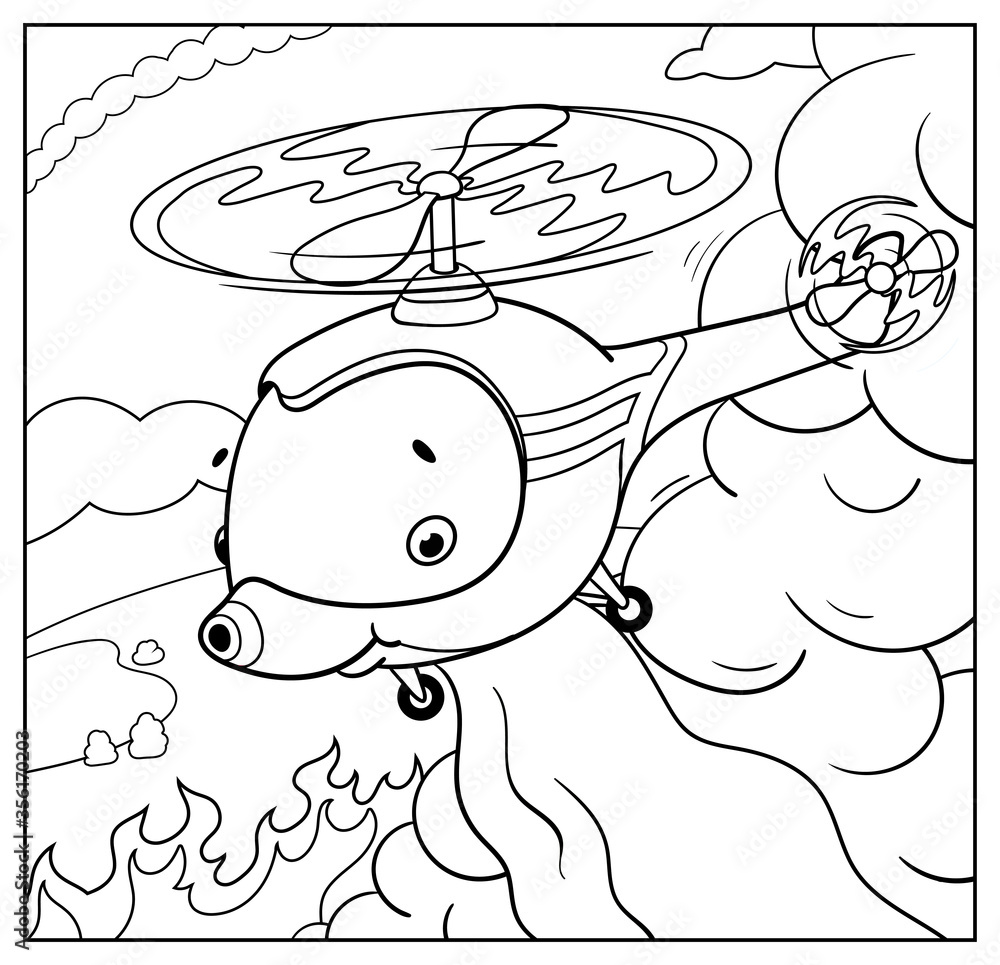 Fire helicopter extinguishes the fire. Coloring book for children ...