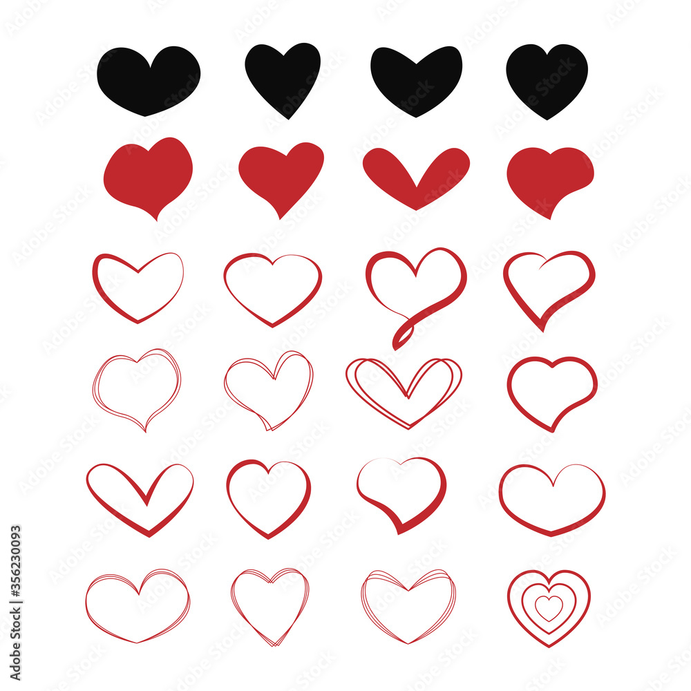 Heart icon collection. Hearts of different shapes, a symbol of love ...