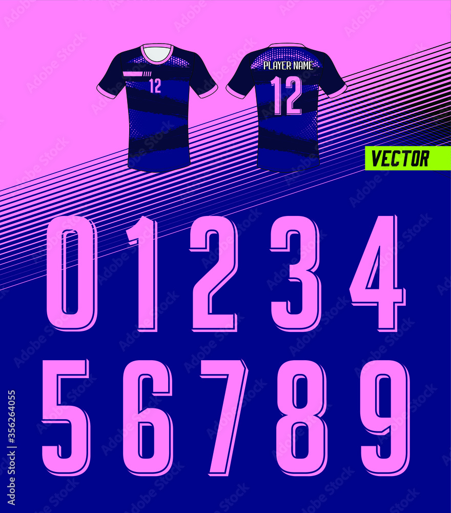 Sport Jersey shirt number/ Uniform numbers in pink with a navy blue on ...