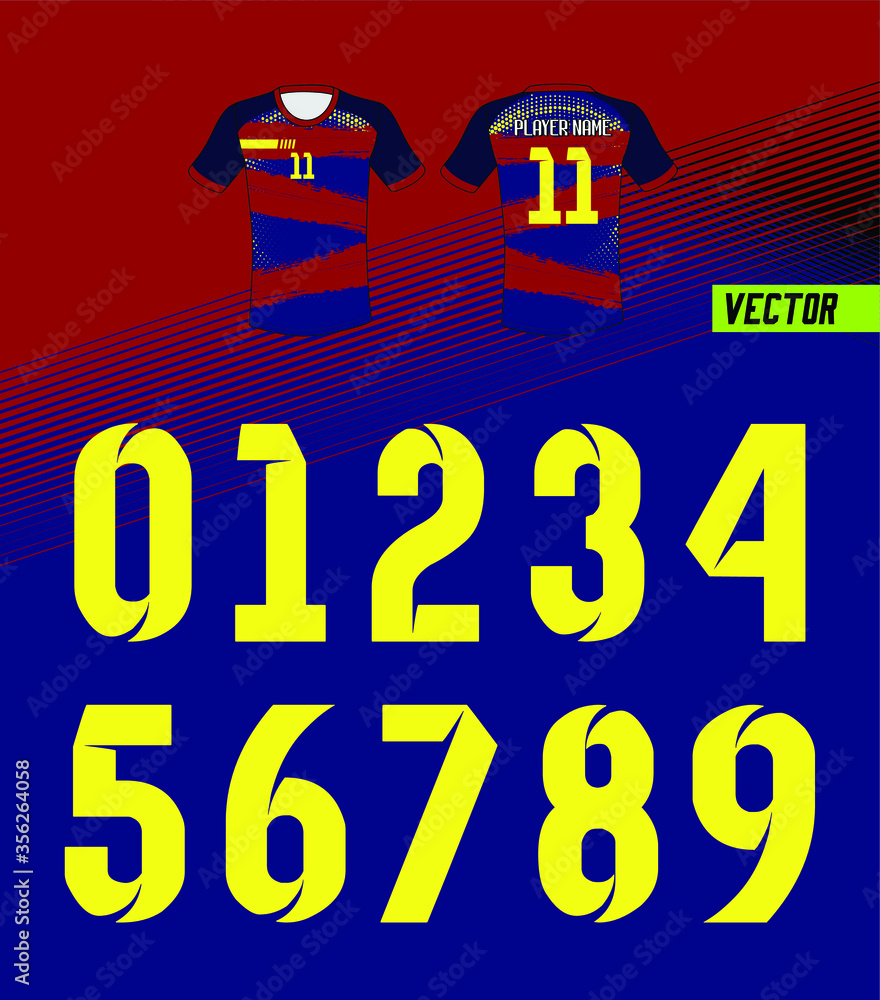 Sport Jersey shirt number/ Uniform numbers in yellow on navy blue ...