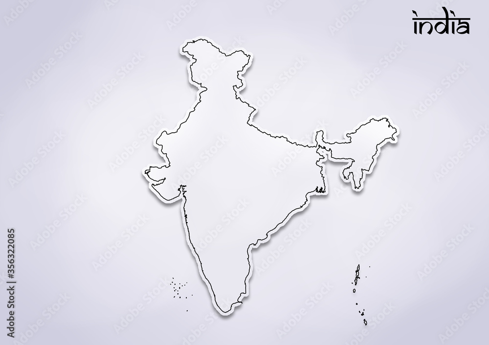 INDIA MAP, INDIA map black outline with paper cutting on a white ...