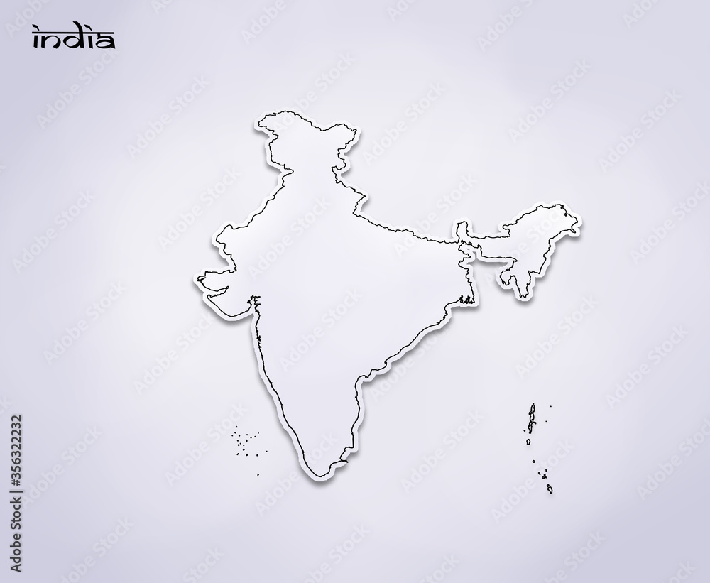 INDIA MAP, INDIA map black outline with paper cutting on a white ...