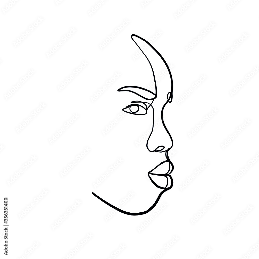 Profile of afro woman. Linear minimal woman beauty face. Contour ...