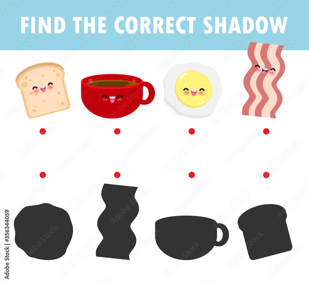 Shadow Matching Game for kids, Visual game for children. Connect the ...