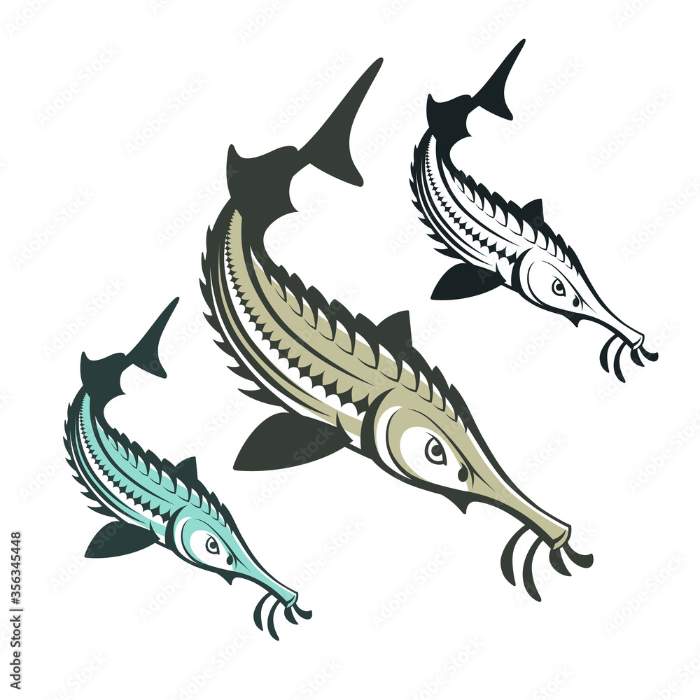 Stock-Vektorgrafik „Sturgeon fish logo template vector illustration ...