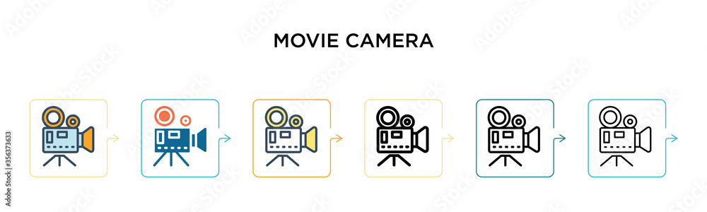 Movie camera vector icon in 6 different modern styles. Black, two ...