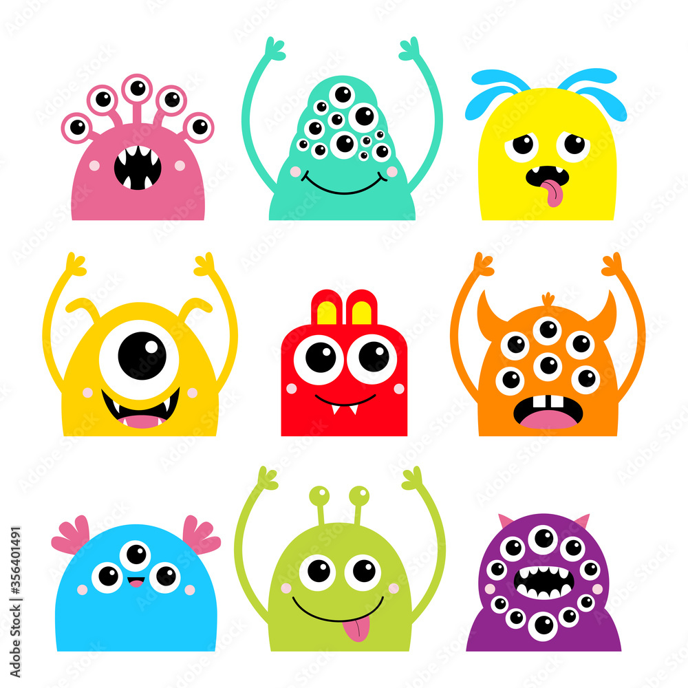 Vector de Stock Happy Halloween. Monster face head icon set. Cute ...