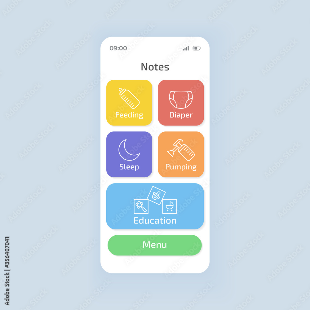 Baby tracking smartphone interface vector template. Mobile app page ...
