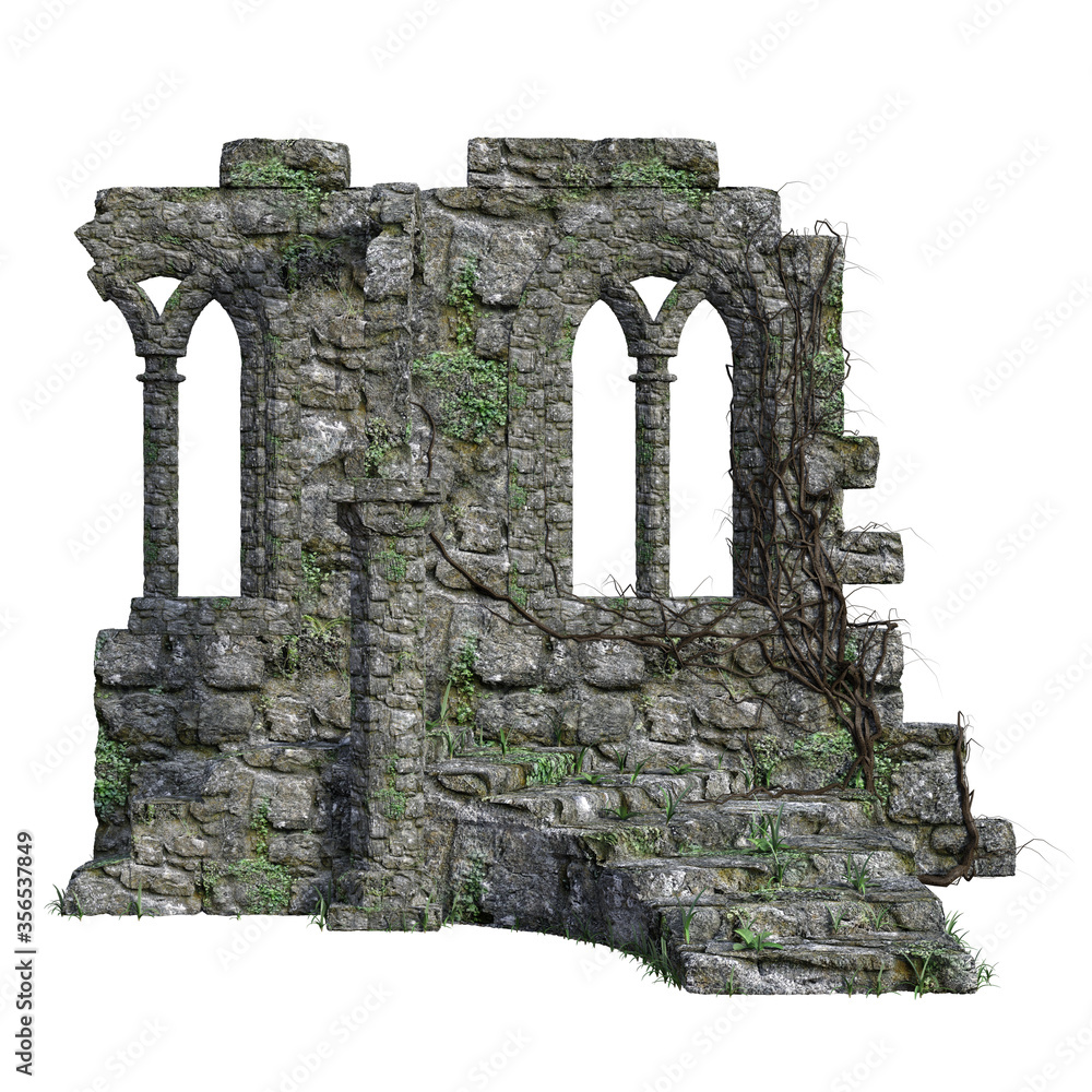 Ilustração 3D rendered Fantasy Medieval Castle Ruins - 3D Illustration ...