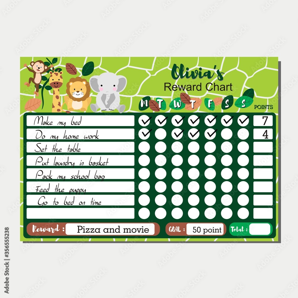 Jungle reward chart for kids Stock Vector | Adobe Stock