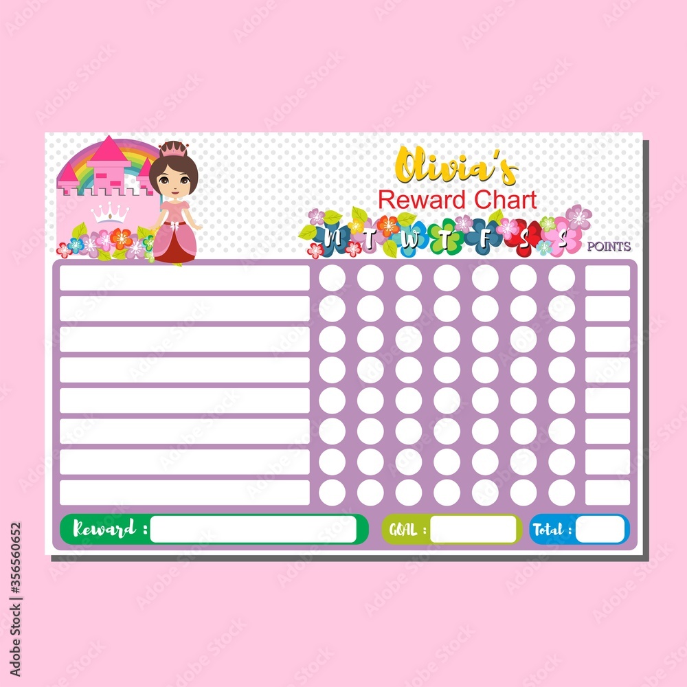 Princess reward chart for kids Stock Vector | Adobe Stock