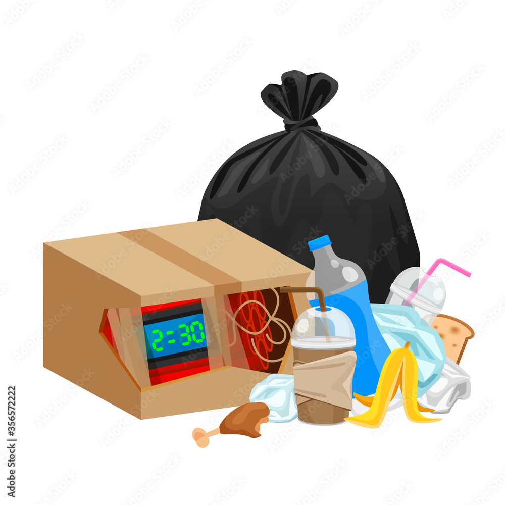 blast bomb of terrorist in the crate box garbage waste isolated on white, explode a bomb ...