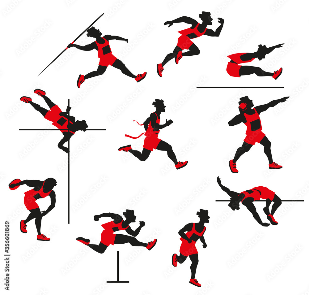Decathlon. Vector illustration, clip art, cartoon. Sportsman, man ...