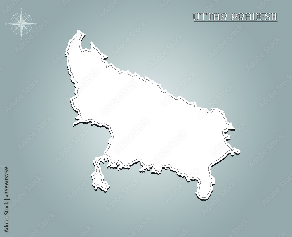 UTTAR PRADESH map , indian state map black out line with paper cutting ...