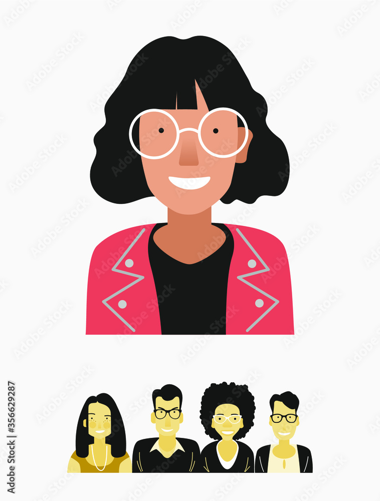 Bright person portrait. Avatars set. Hand drawn flat style ...