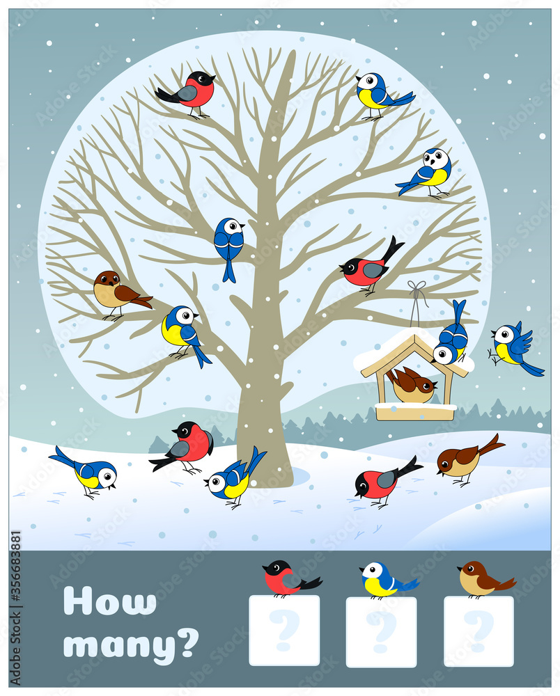 Count how many birds . Educational counting game for preschool children ...