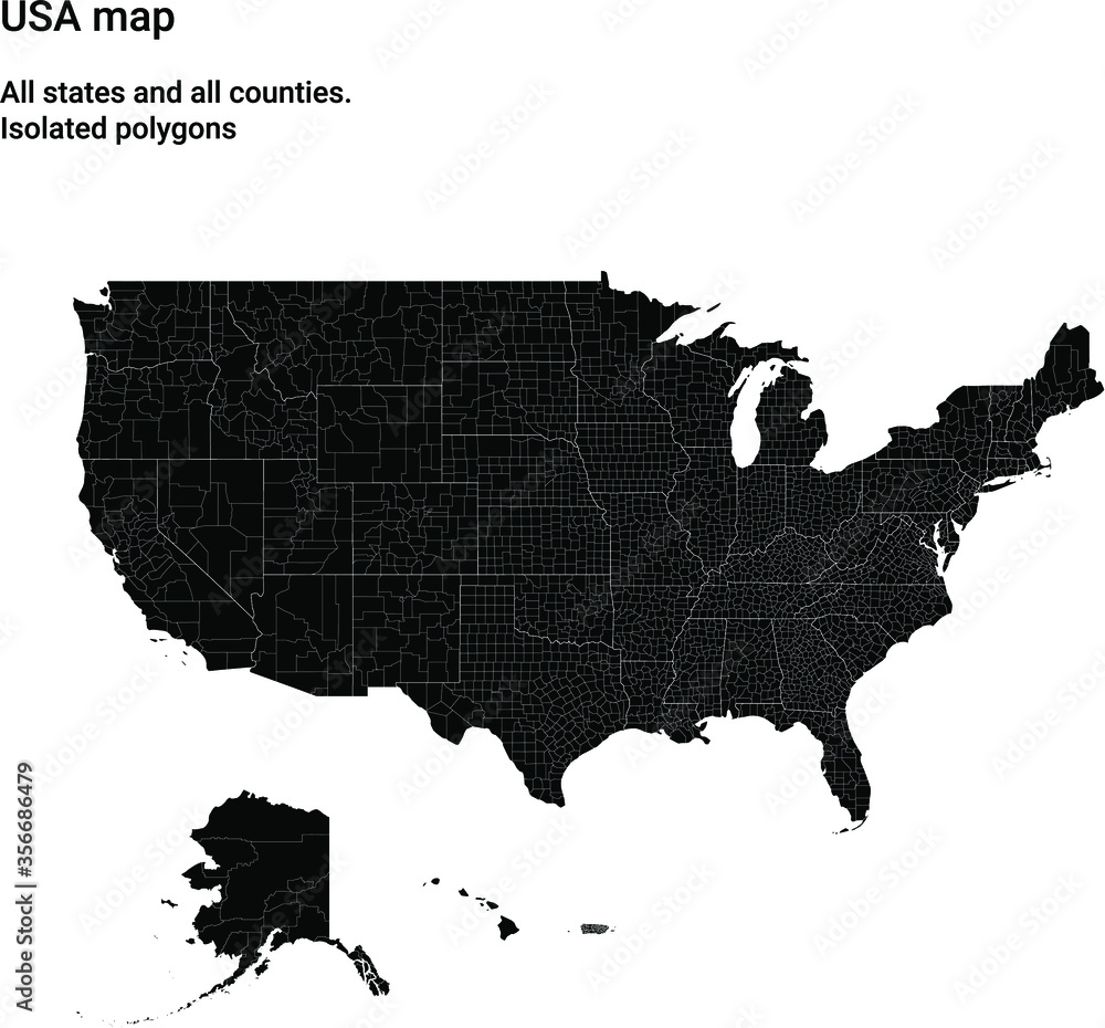 Vector de Stock Map of USA with all states and all counties. Black ...