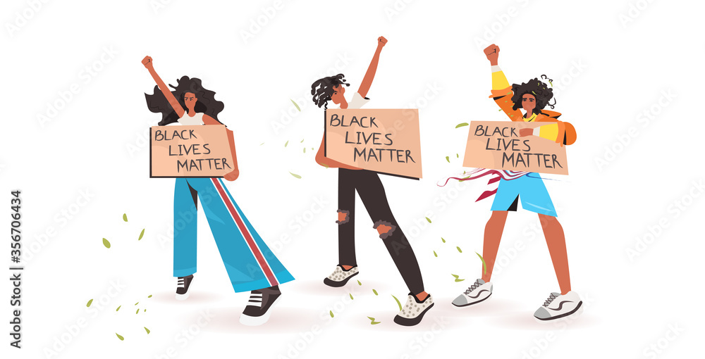 african american people holding black lives matter banner campaign ...