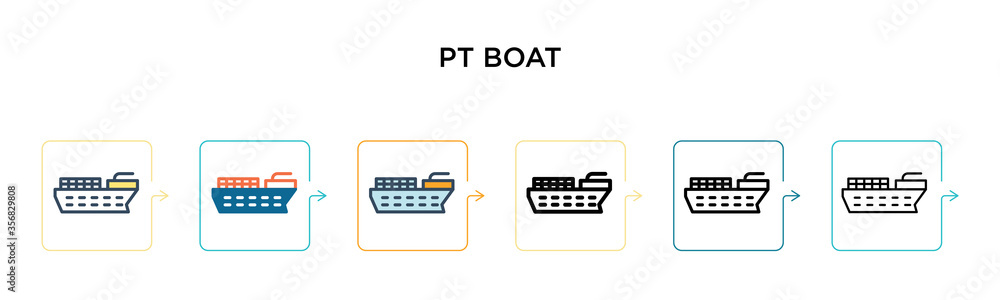 Pt boat vector icon in 6 different modern styles. Black, two colored pt ...
