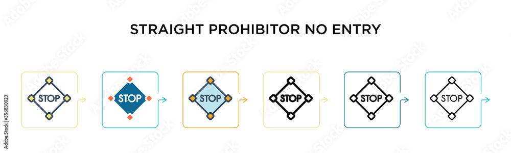 Straight prohibitor no entry sign vector icon in 6 different modern ...