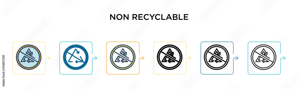 Non recyclable vector icon in 6 different modern styles. Black, two ...