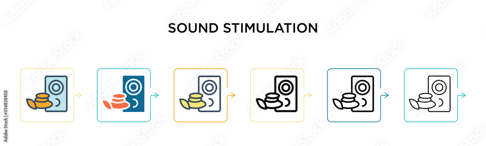 Sound stimulation vector icon in 6 different modern styles. Black, two ...