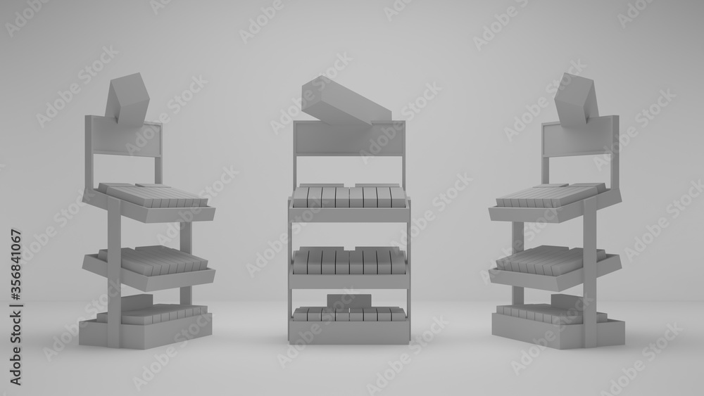 3d product display design with product mock isolated 3d mock-up gondola ...