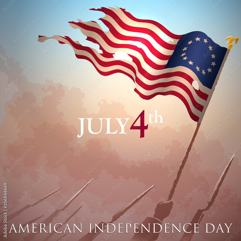 USA Independence Day. Tattered Star-Spangled Banner and text 'July 4th ...
