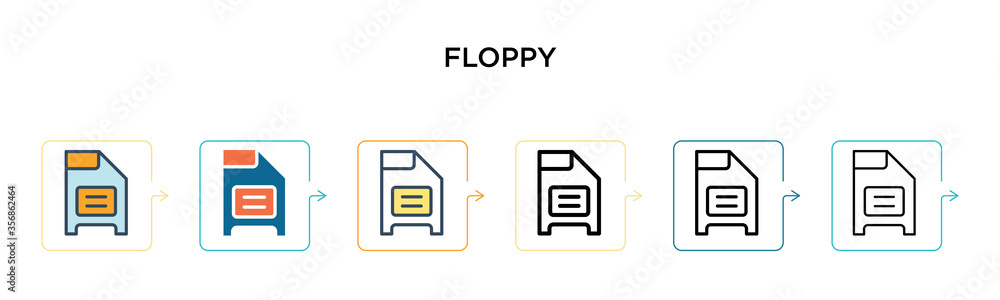 Floppy vector icon in 6 different modern styles. Black, two colored ...