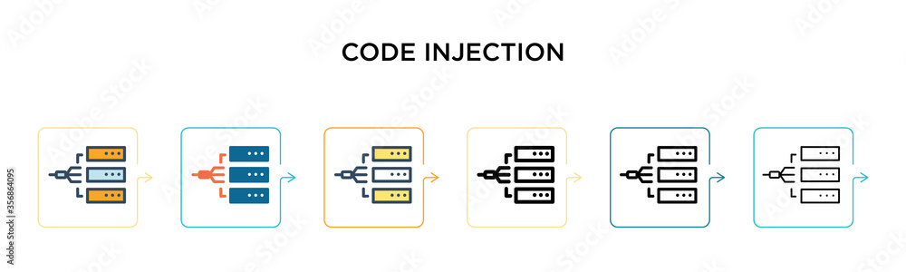 Code injection vector icon in 6 different modern styles. Black, two ...