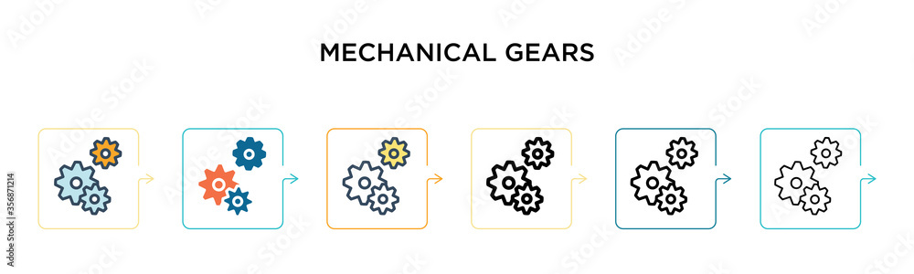 Mechanical gears vector icon in 6 different modern styles. Black, two ...
